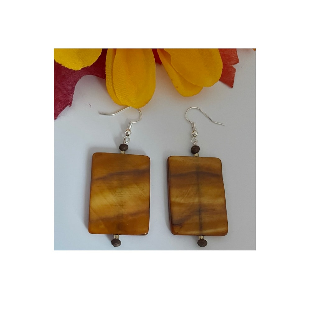 Amber Shell Rectangle Sterling Silver Earrings. - Etsy