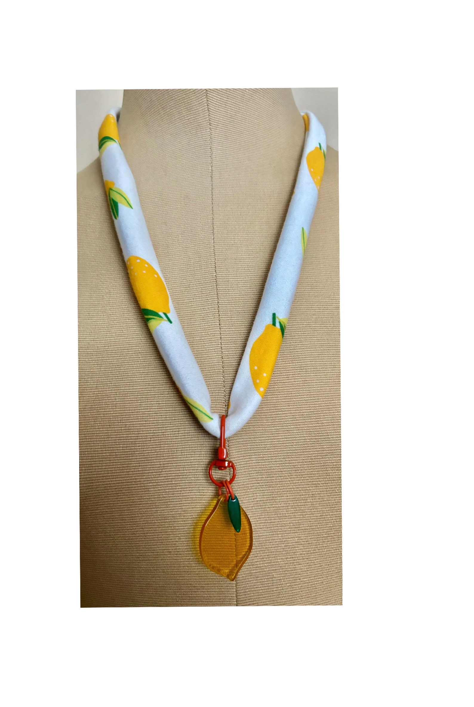Capri Lemon Print Cotton Neck Scarf With Plastic Lemon Charm. - Etsy