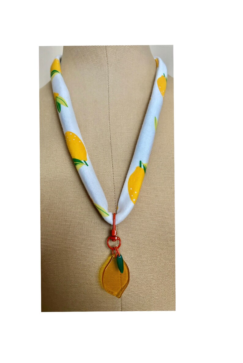 Capri Lemon Print Cotton Neck Scarf With Plastic Lemon Charm. - Etsy