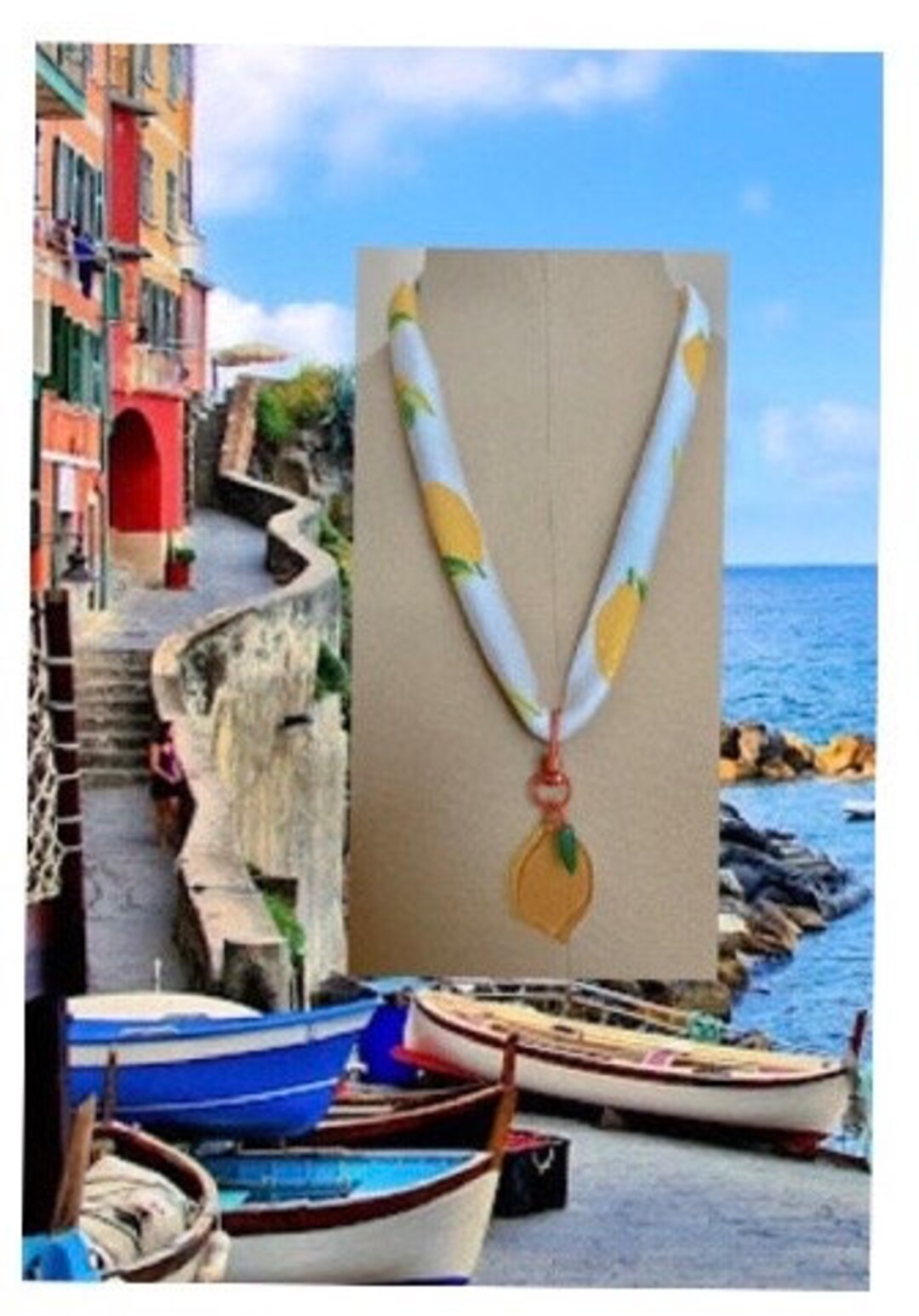Capri Lemon Print Cotton Neck Scarf With Plastic Lemon Charm. - Etsy