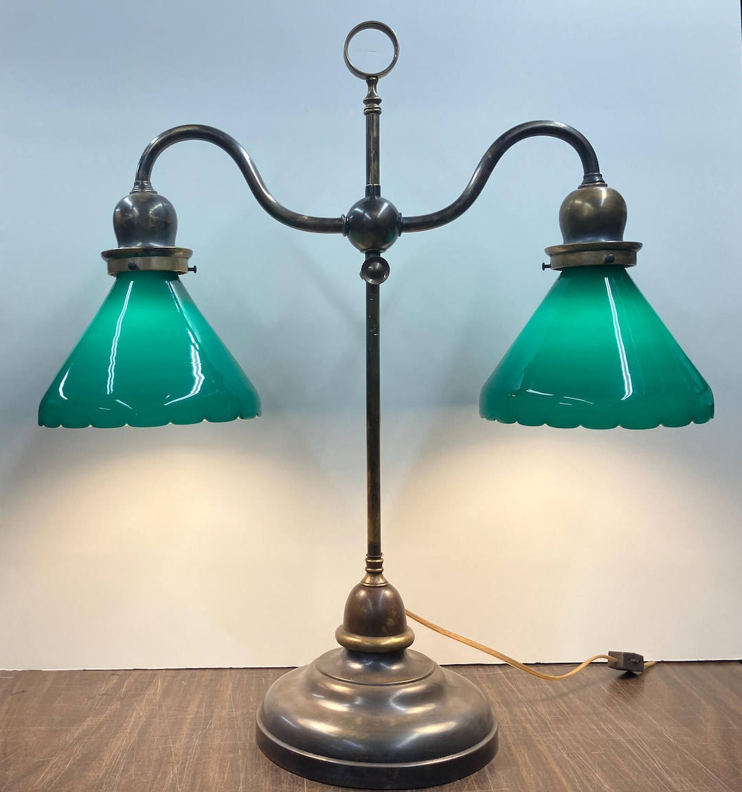 Antique Victorian Double Student Library Table Lamp Vintage Green Cased ...