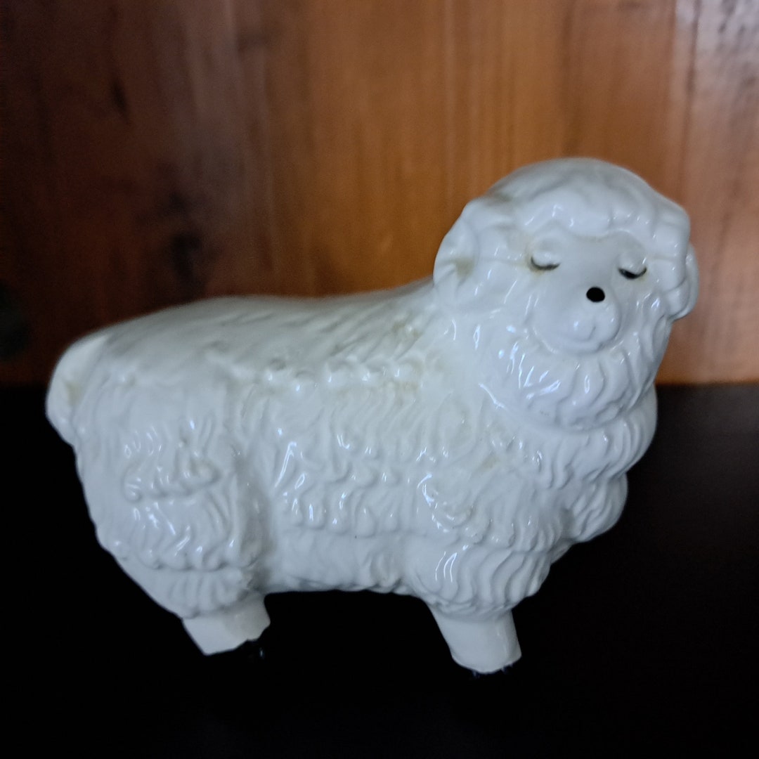 Ceramic Sheep Figurine White W/black Feet R.O.C. Artistic Gifts Taiwan ...