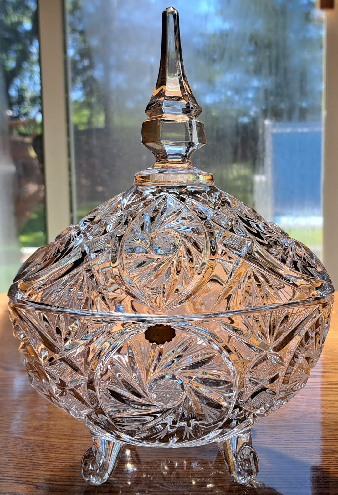 Vintage Lead Crystal Footed Candy Dish With Lid Made in Poland Pinwheel ...