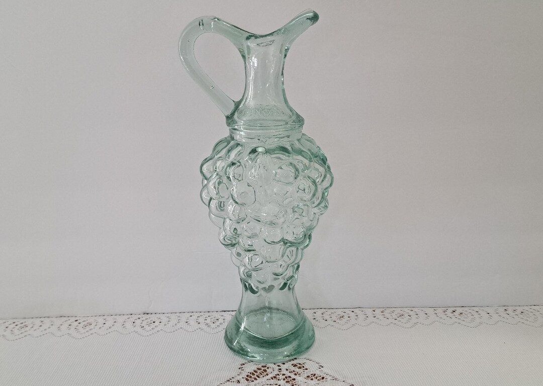 Pinord Hand-blown Glass Grape Cluster Light Green Decanter Wine Pitcher ...