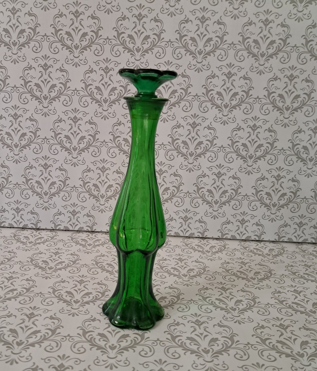 Avon Vintage Emerald Green Glass Bud Vase W/ Stopper Empty Cologne ...