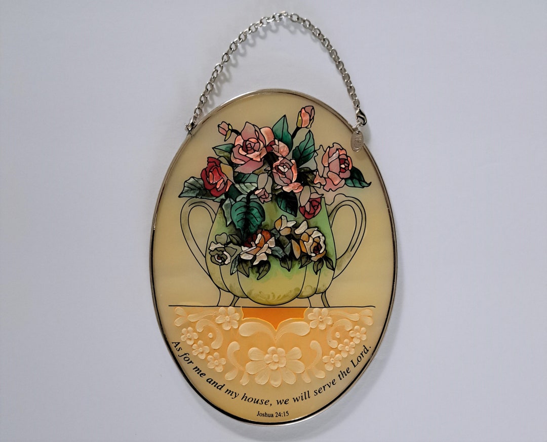 Amia 7 Oval Suncatcher Floral Design Hand Painted Joshua 24:15 - Etsy