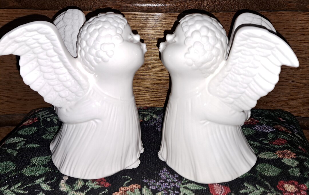 Fitz & Floyd Angel Cherub Candlestick Holders Set of Two White Ceramic ...