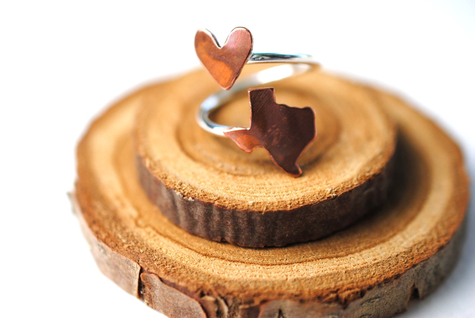 Texas Love Heart Twist State Ring sterling Silver & Copper | Etsy