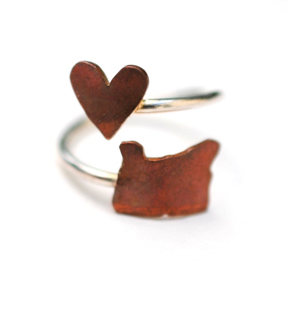 Oregon State Twist Ring sterling Silver & Copper Place State | Etsy