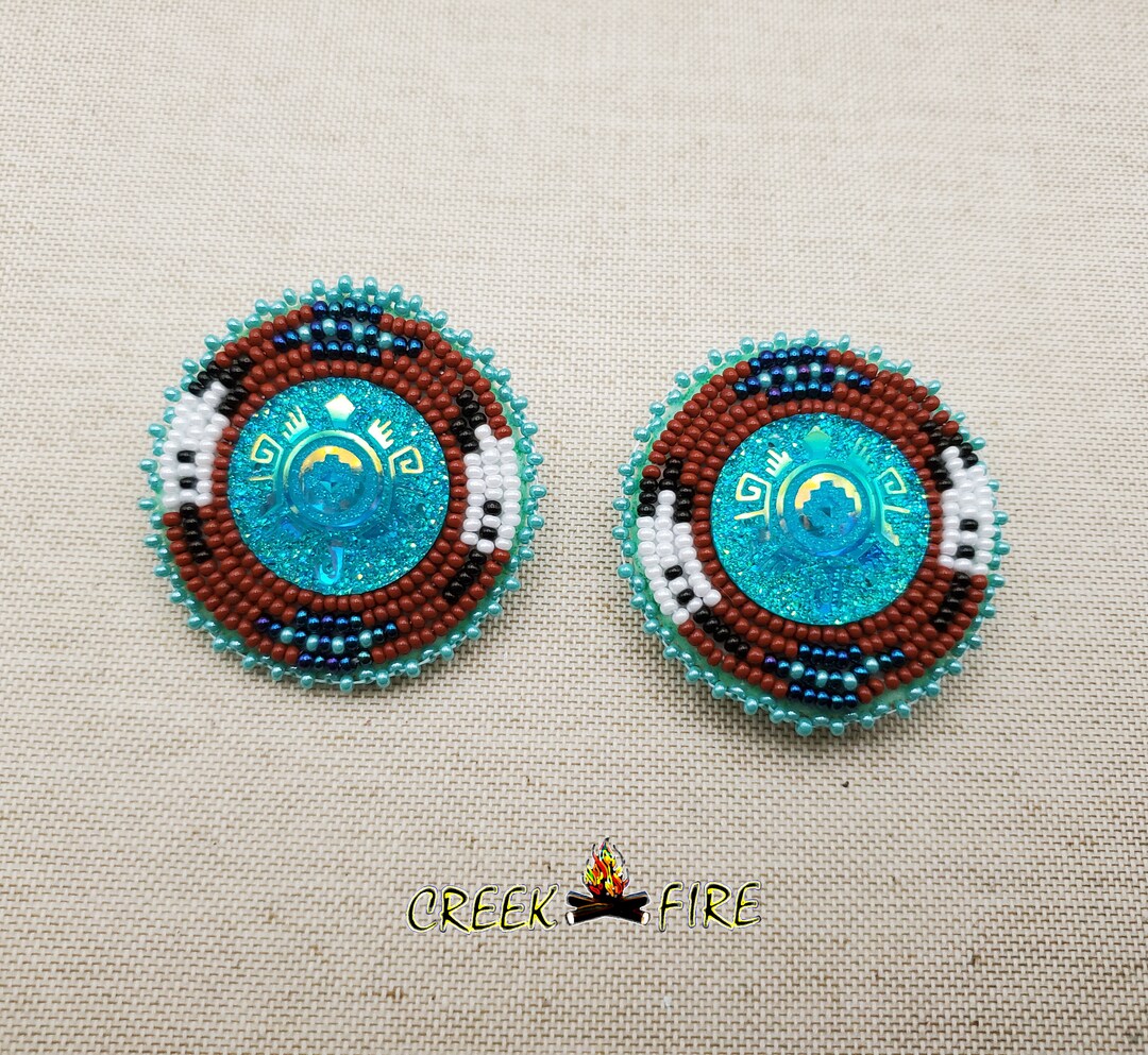 Native American Beaded Rust and Teal Green Turtles Earrings - Etsy