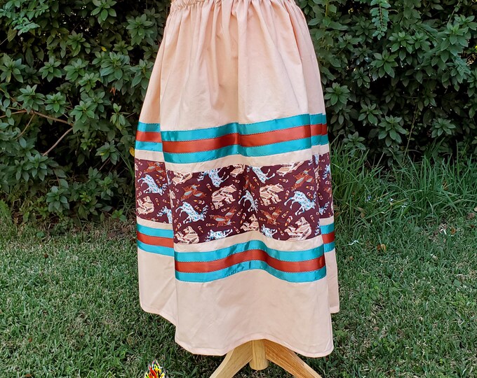Native American Made Peach Pink and Brown Animal Print Ribbon Skirt - Etsy