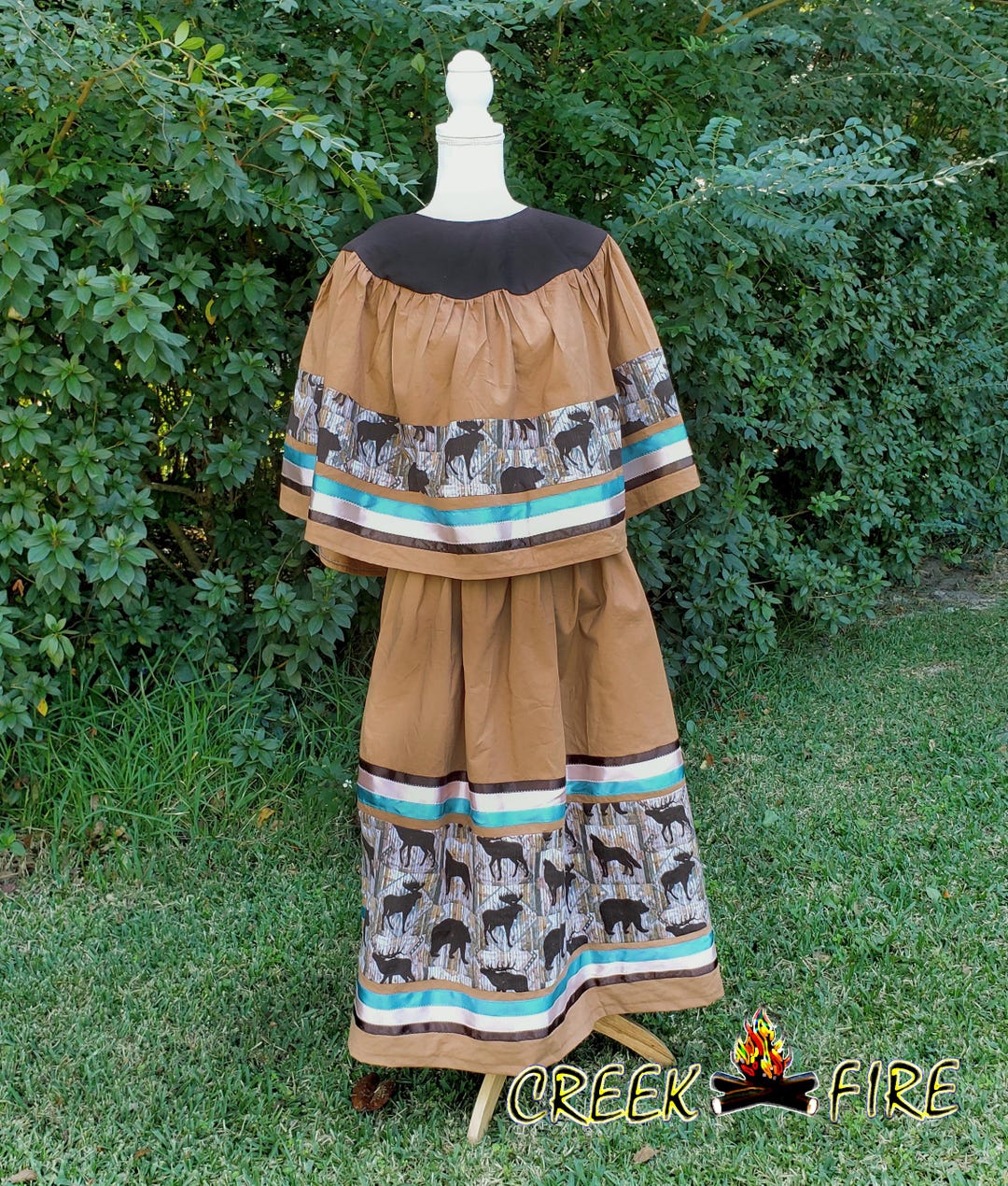 Native American Made Tan and Brown Ribbon Skirt and Cape - Etsy