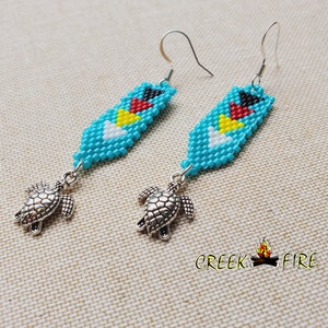 Native American Indigenous Handmade Beaded Earrings With Turtle Charm ...