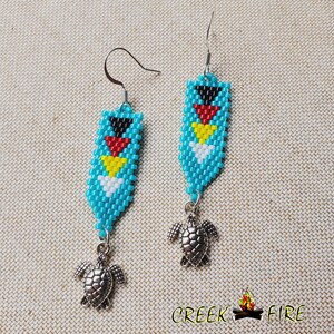 Native American Indigenous Handmade Beaded Earrings With Turtle Charm ...