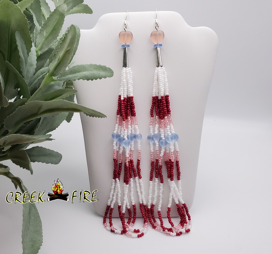 Native American Super Long Pink Heart Bead Earrings - Etsy
