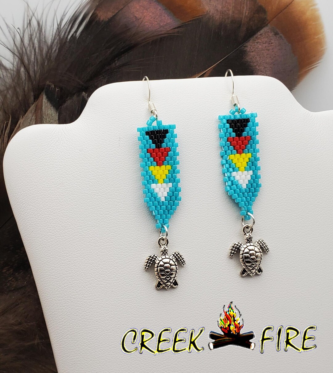 Native American Indigenous Handmade Beaded Earrings With Turtle Charm ...