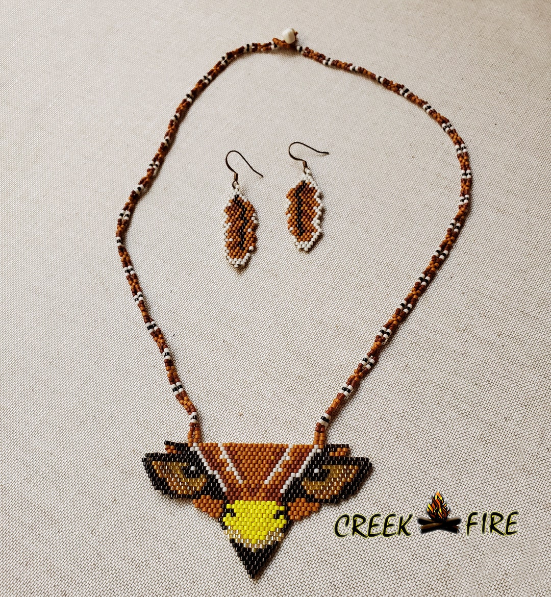 Authentic Native American Made Beaded Hawk Face Necklace With Feather ...