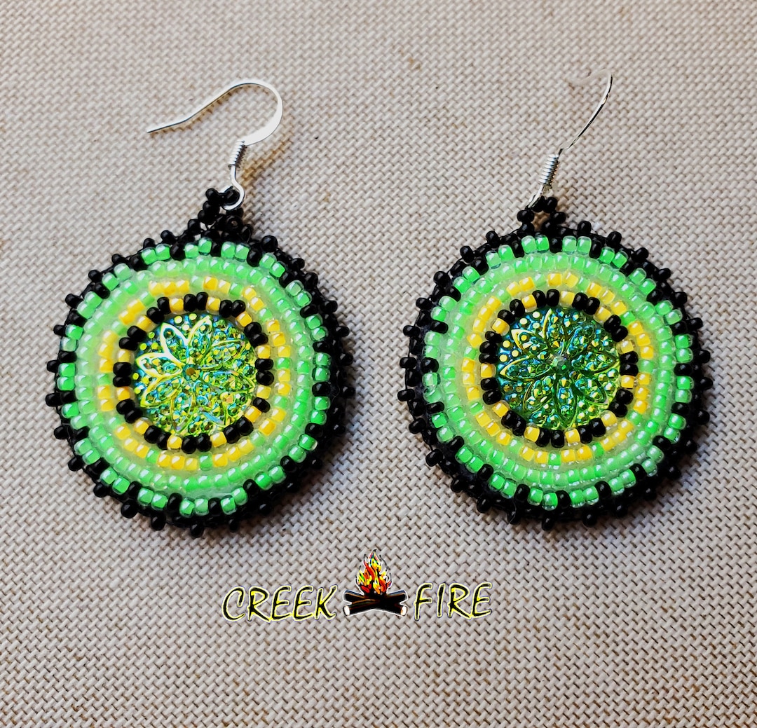 Native American Beaded Neon Green and Yellow Earrings - Etsy
