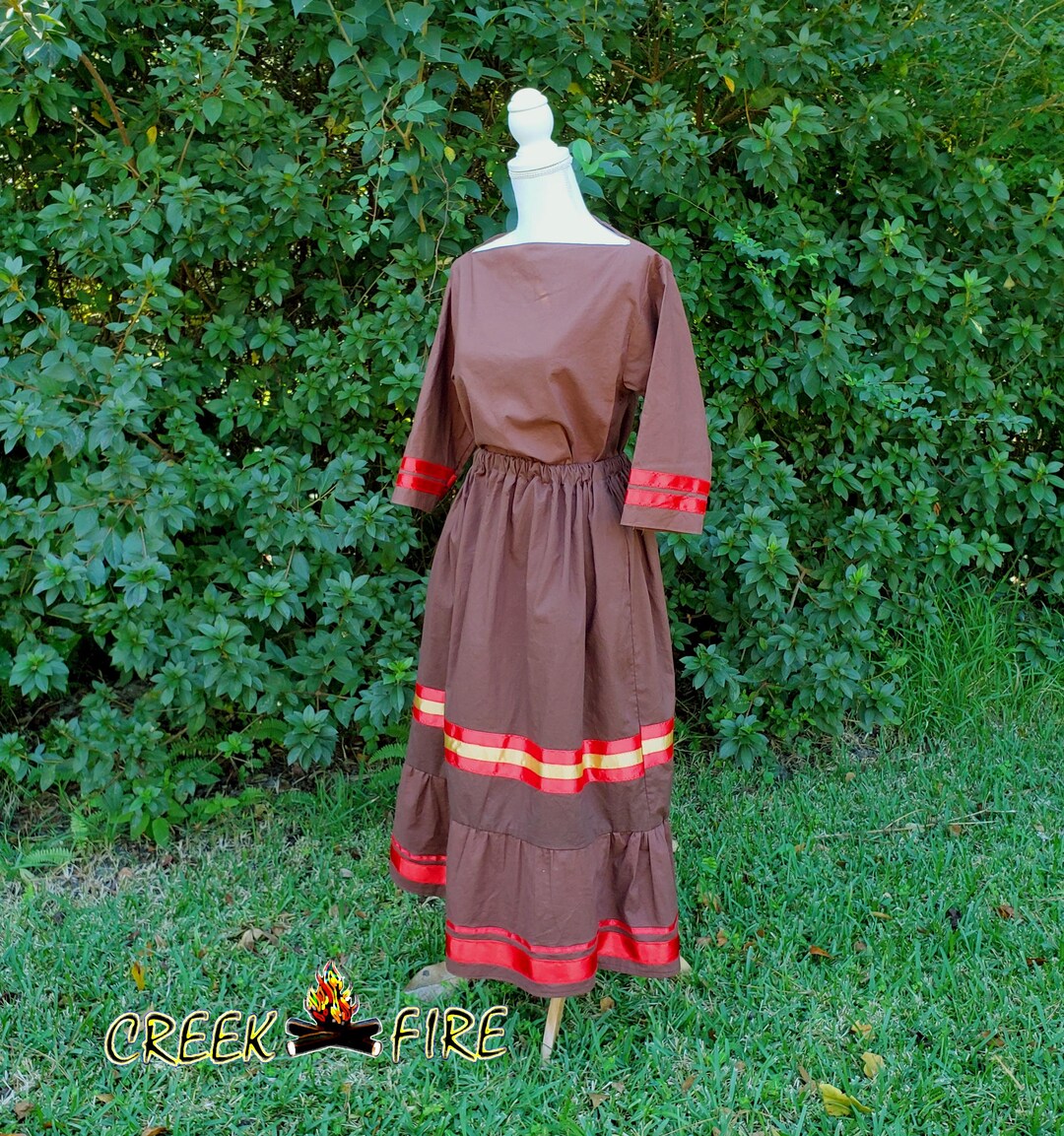 Native American Ribbon Skirt and Matching Blouse - Two Tone Brown With ...