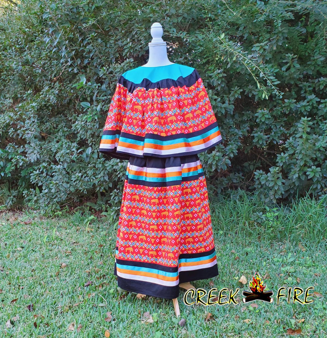 Native American Made Black and Red Buffalo Ribbon Skirt and Cape - Etsy