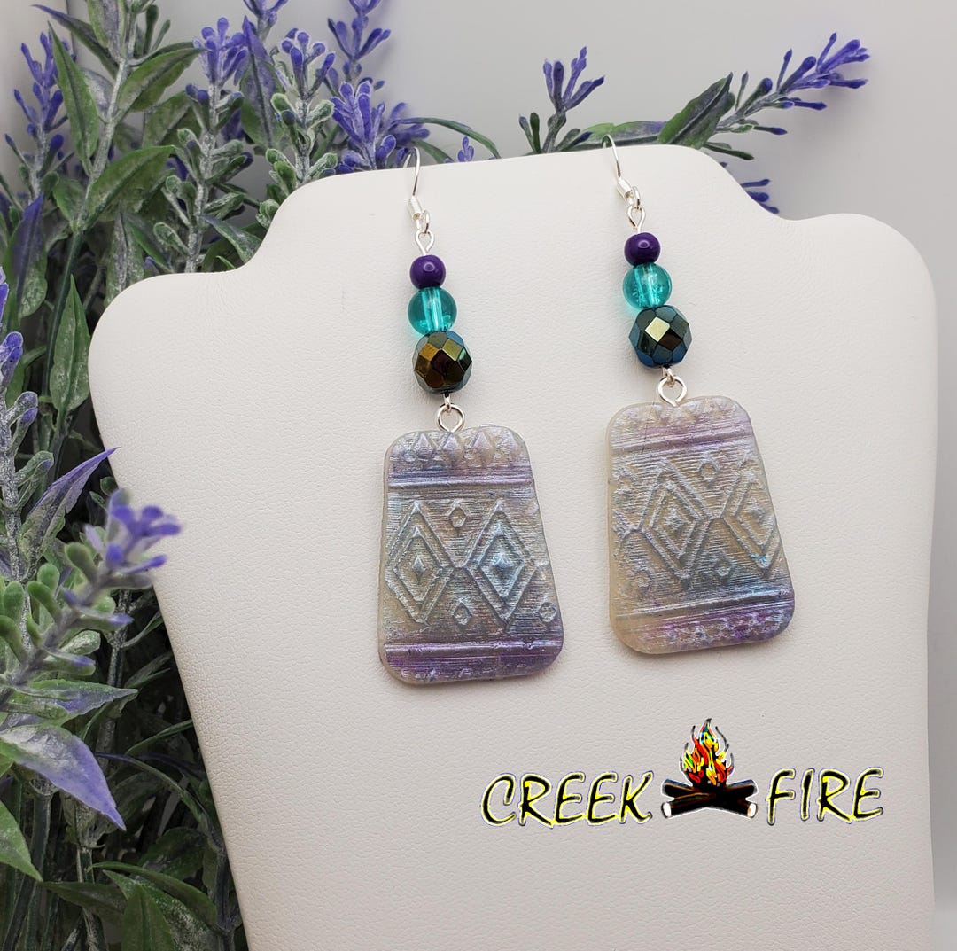 Native American Stamp Design Polymer Clay Purple Earrings - Etsy
