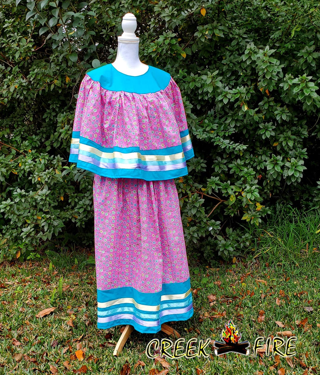 Native American Made Pink Flowers Ribbon Skirt and Cape - Etsy