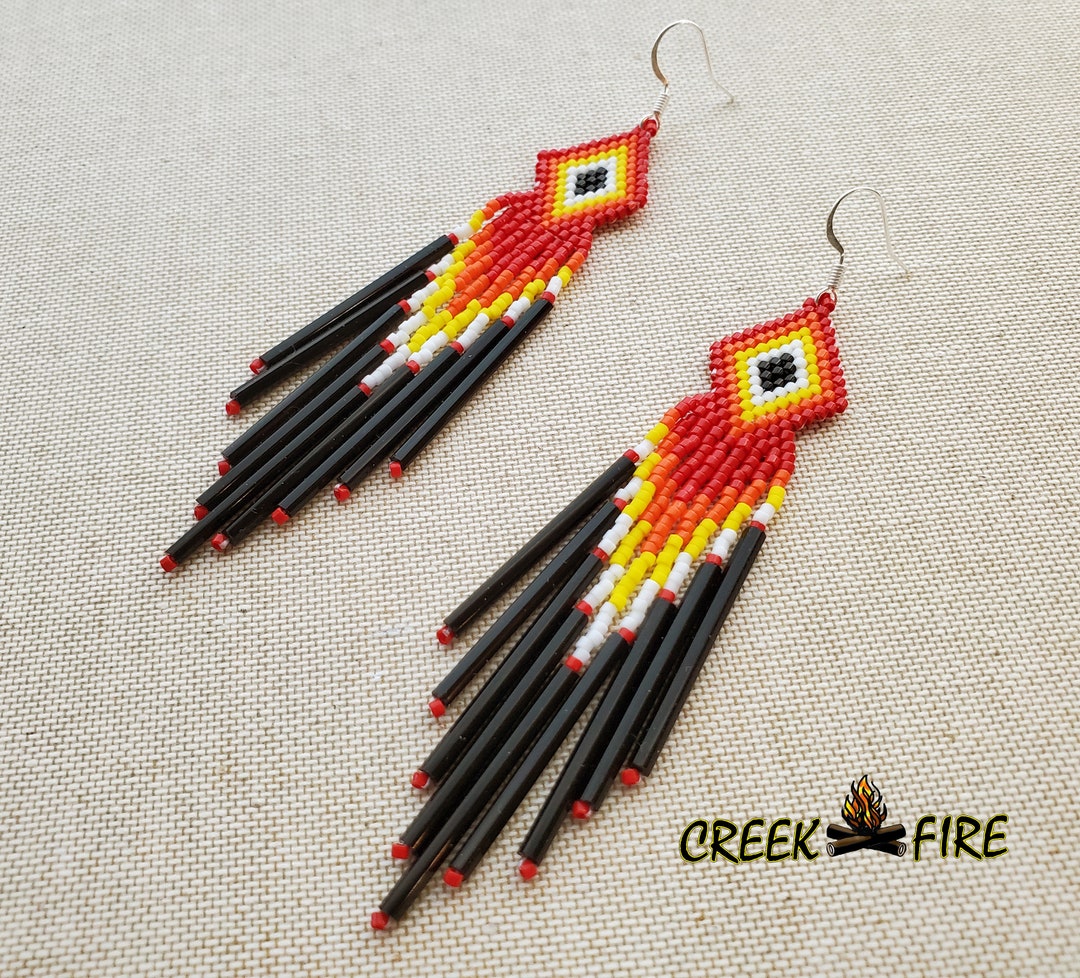 Native American Beaded Fire Earrings - Etsy