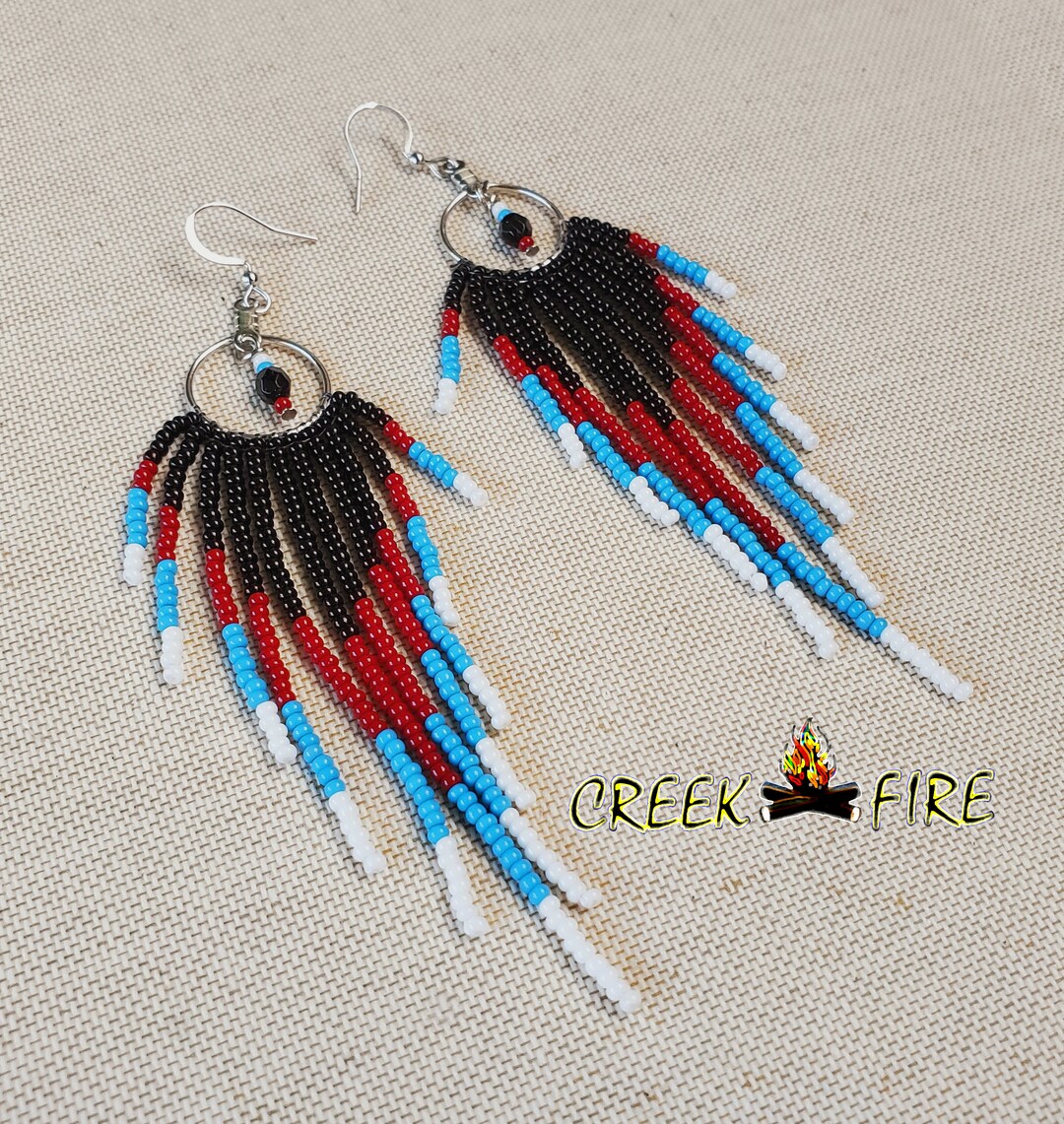 Native American Beaded Hoop Earrings - Etsy UK