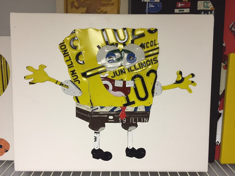 Spongebob License Plate Art 20”x16” Recycled Handmade Folk Art Matt ...