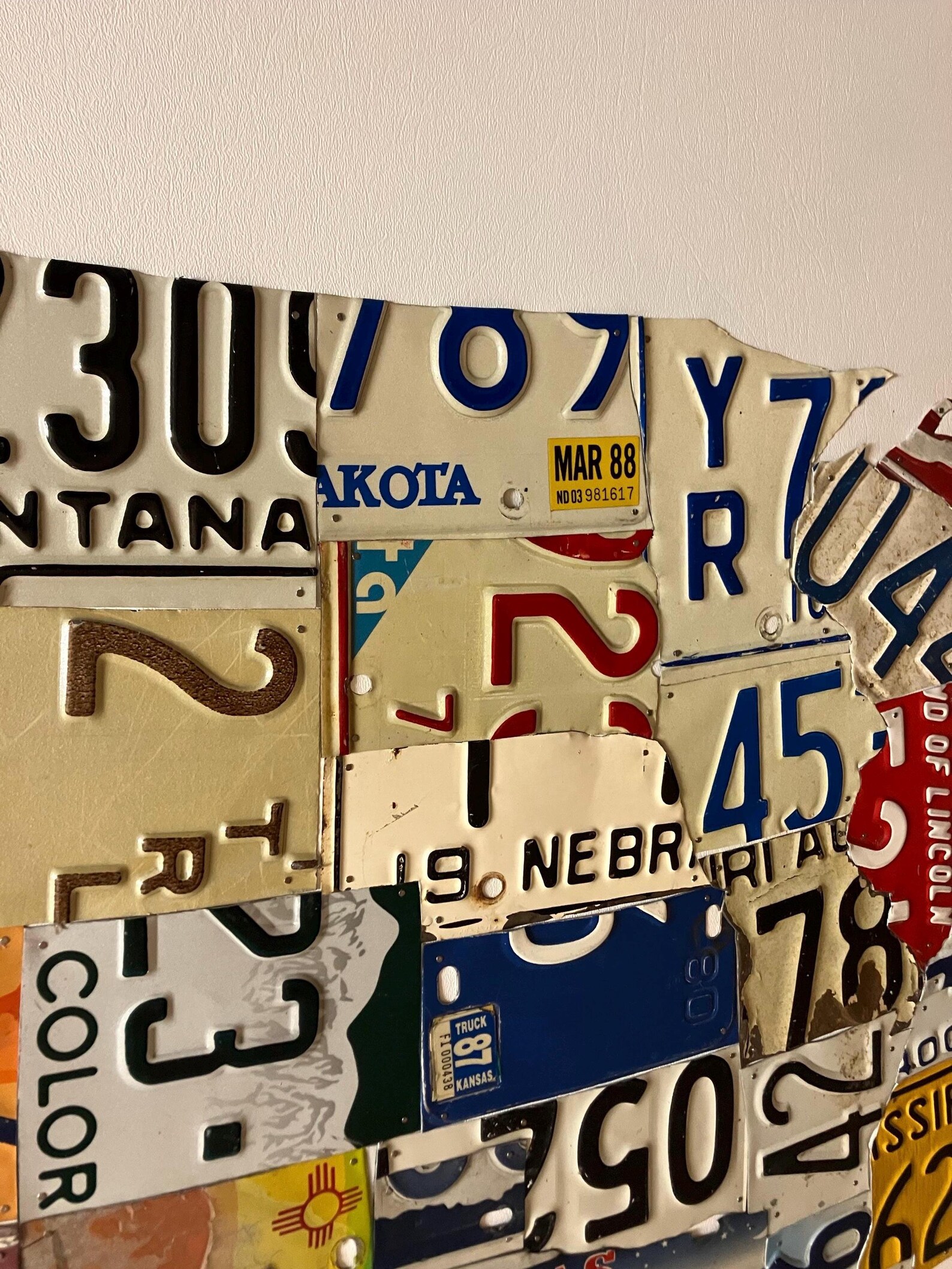 License Plate US Map 43"x31" Recycled Handmade Wall Folk Art Matt Black ...