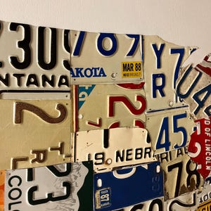 License Plate US Map 43"x31" Recycled Handmade Wall Folk Art Matt Black ...