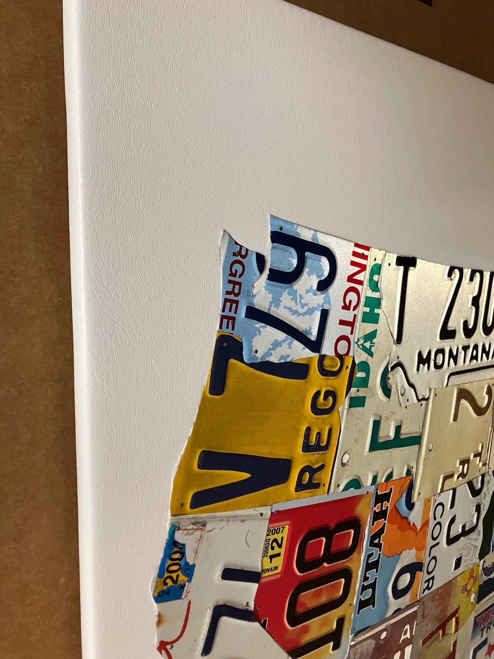 License Plate US Map 43"x31" Recycled Handmade Wall Folk Art Matt Black ...