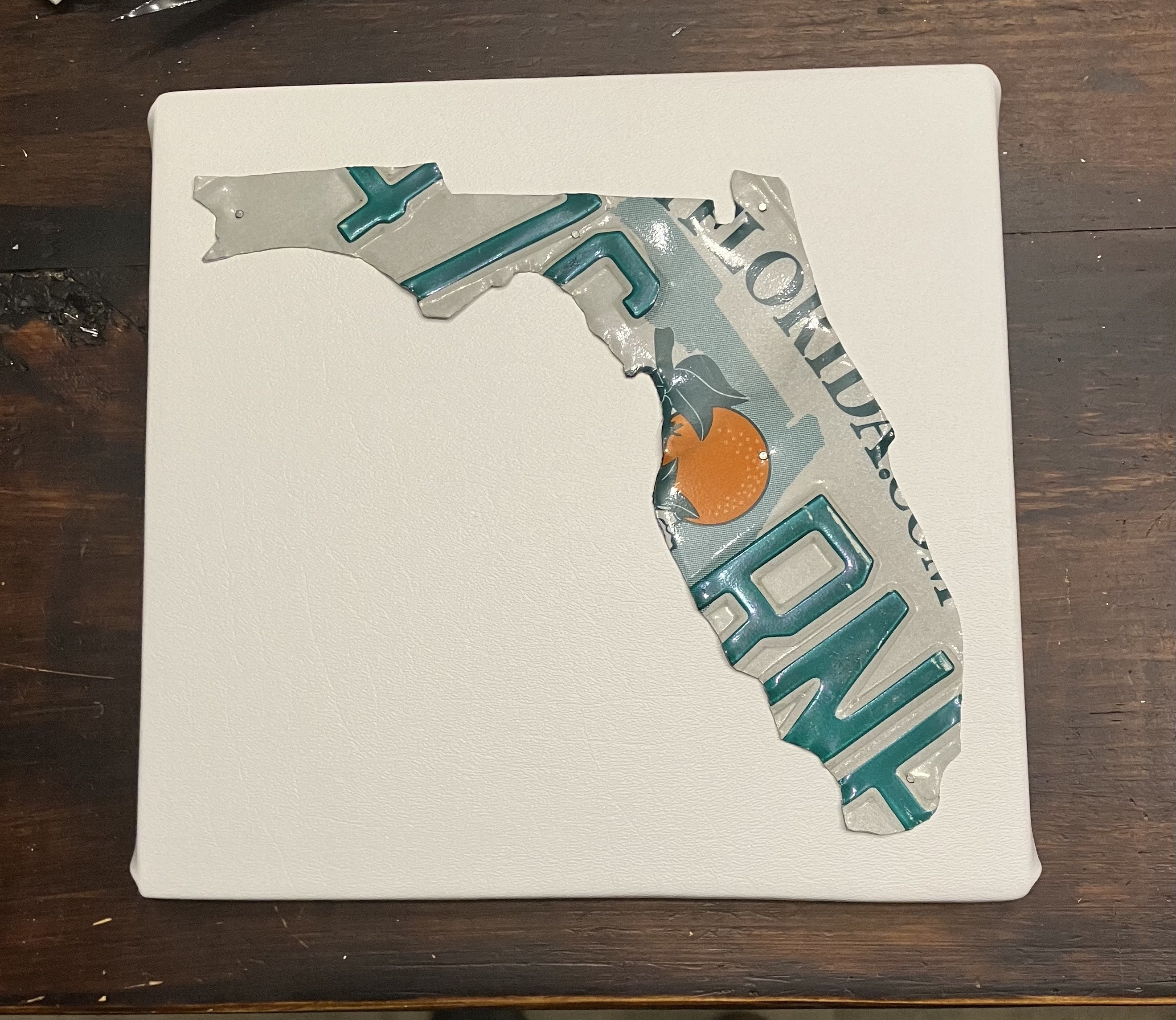 Florida License Plate Map 10"x10" Handmade Vintage Folk Art Matt Black ...