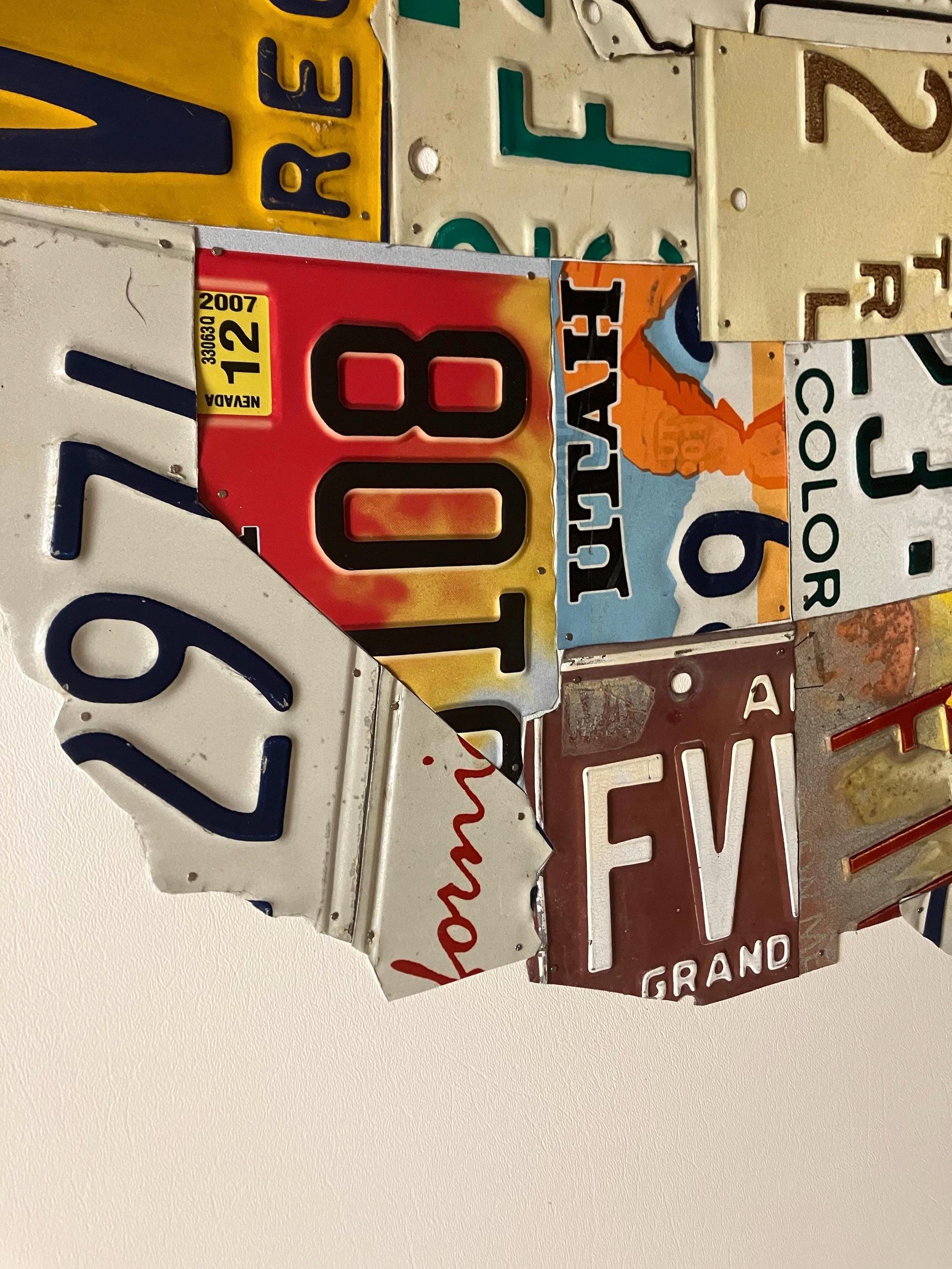License Plate US Map 43"x31" Recycled Handmade Wall Folk Art Matt Black ...