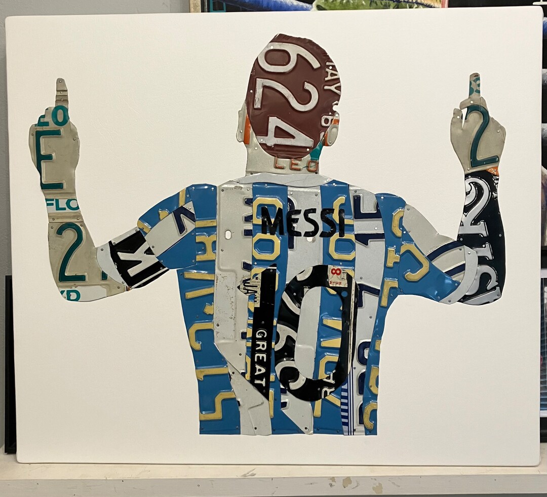 Messi License Plate Art Argentina World Cup Soccer 25"x21" Recycled ...