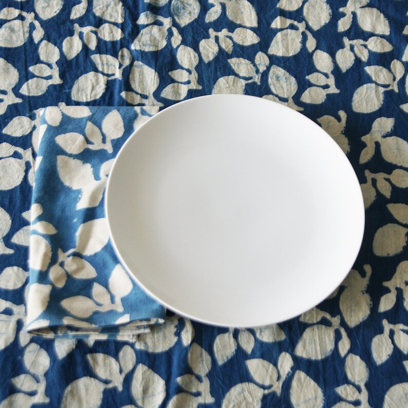 Cotton Block Print Tablecloth- Indigo Blue Leaf Pattern - Etsy