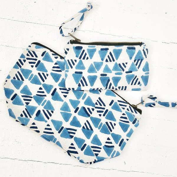 Blue Triangle Block Print Small Zipper Pouch Phone Case Wallet - Etsy