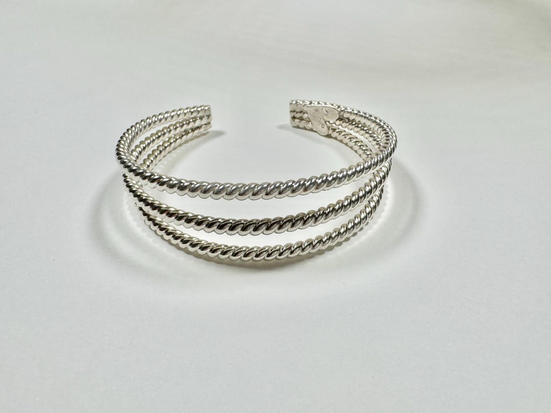 Sterling Silver Twisted Cable Cuff Bracelet, Stacked Rope Bands ...