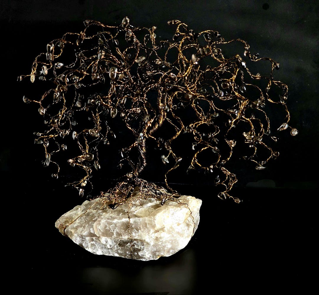 Large Weeping Willow Gemstone Tree With Smoky Quartz Gems on Quartz ...
