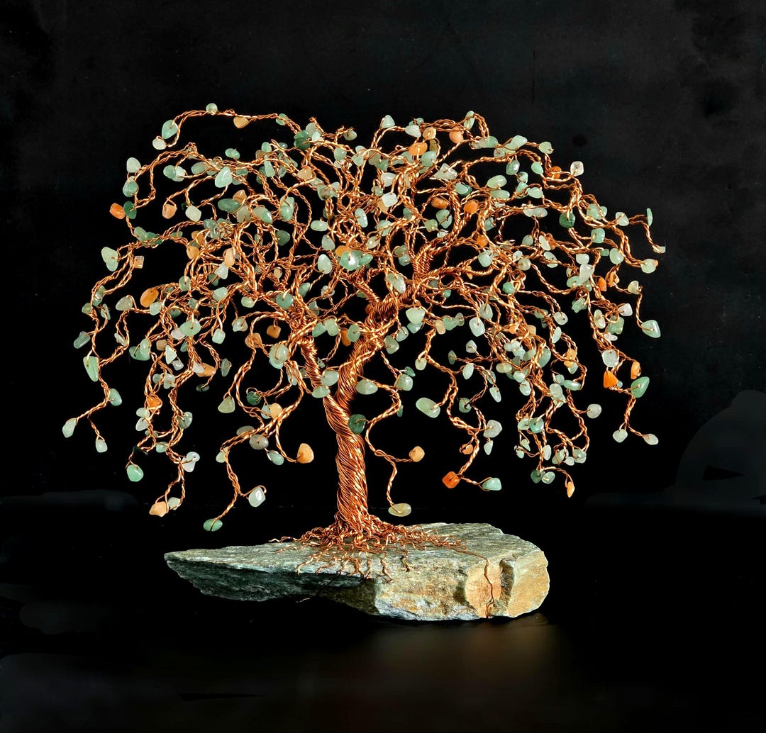 Large Weeping Willow Gem Tree, Red & Green Aventurine on Aventurine ...