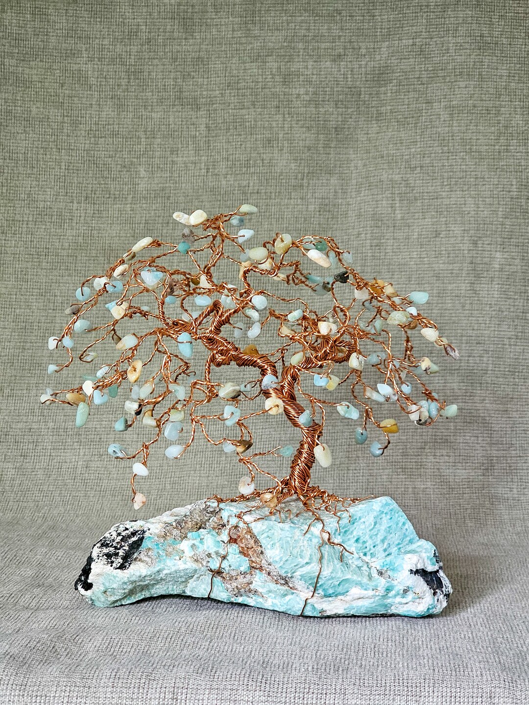 Raw Amazonite Bonsai Gem Tree With Copper Wire | Handcrafted Crystal ...