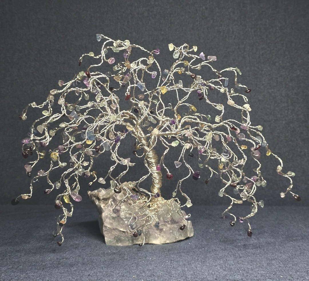 Colorful Fluorite Weeping Willow Gem Tree, Silver Wire Art, Raw Rock ...