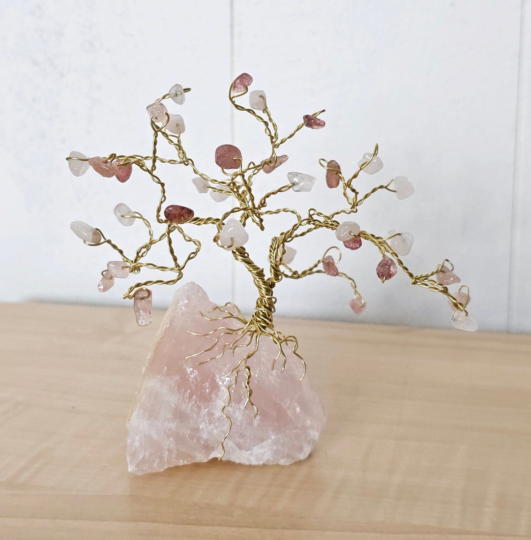 Tiny Rose Quartz Wire Tree With Strawberry Quartz, Real Raw Rose Quartz ...