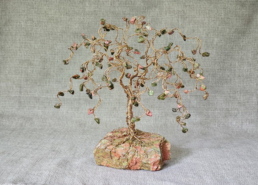 Weeping Willow Gem Tree With Unakite Gemstones, Raw Unakite Rock Base ...