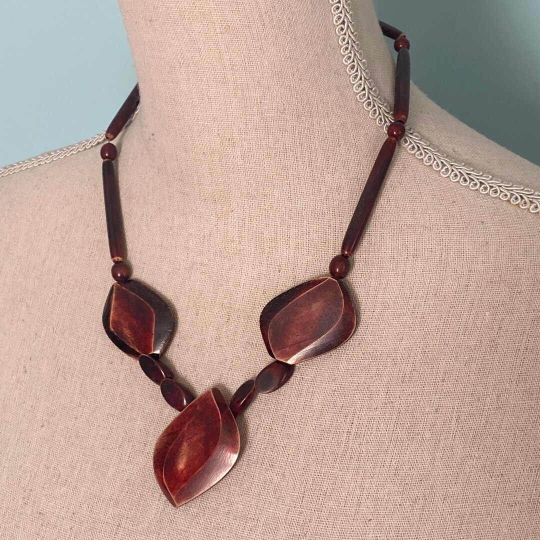 Hand-carved African Tribal Chestnut Brown Dyed Bone Necklace - Etsy