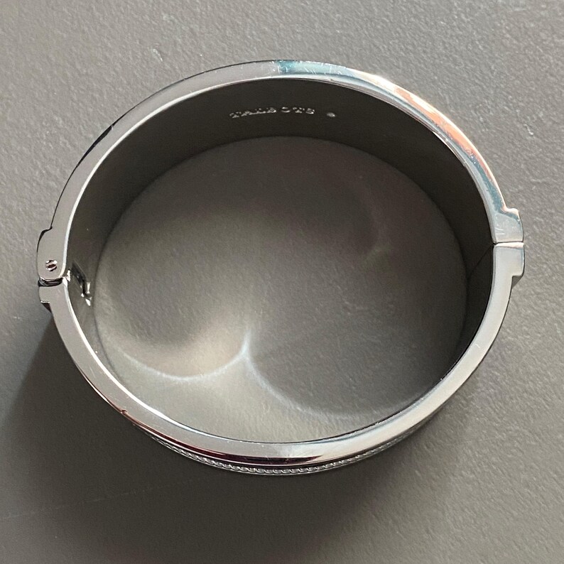 TALBOTS Chic Wide Silver & Black Leather Unisex Hinged Cuff Bracelet - Etsy