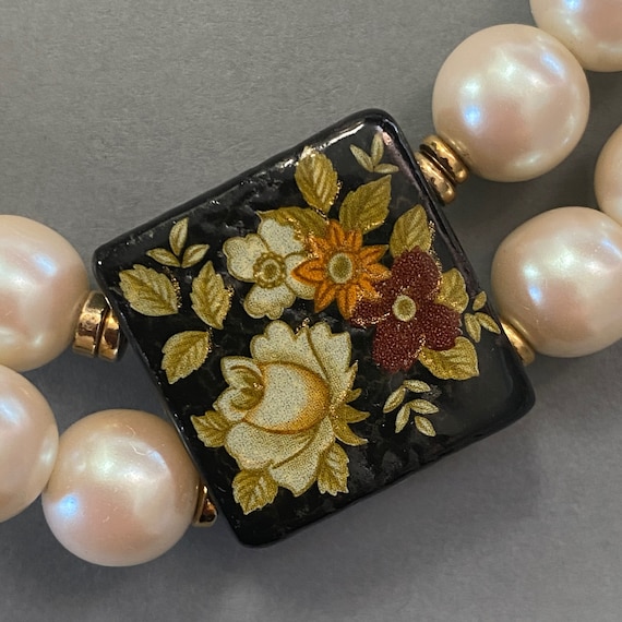Superb 1960s Signed JAPAN Faux Pearl & Floral Ceramic… - Gem