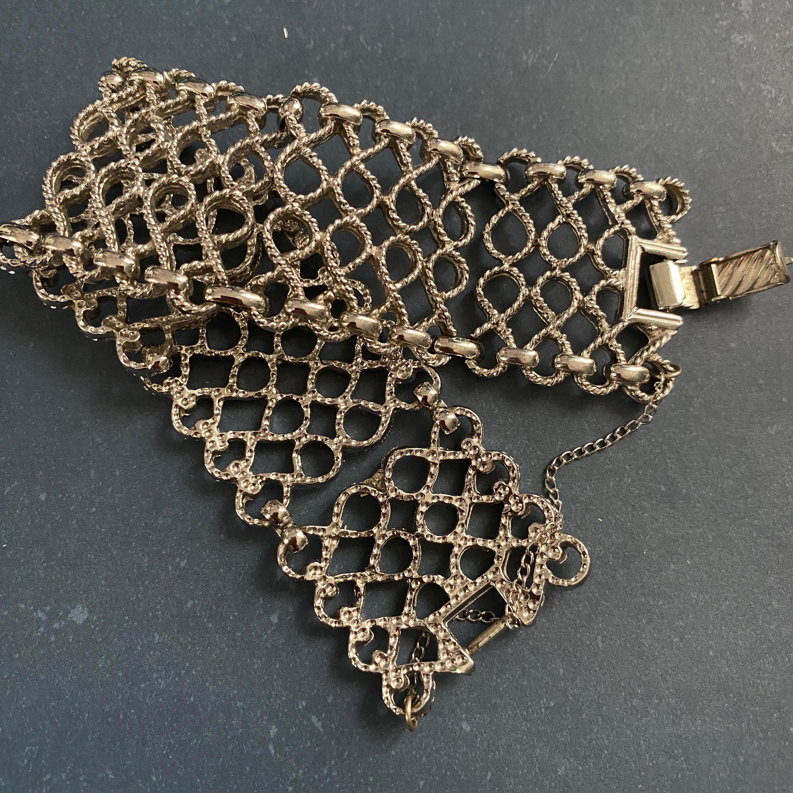 Elegant Mid Century SARAH COV Silver Tone Filigree Panel Bracelet With ...