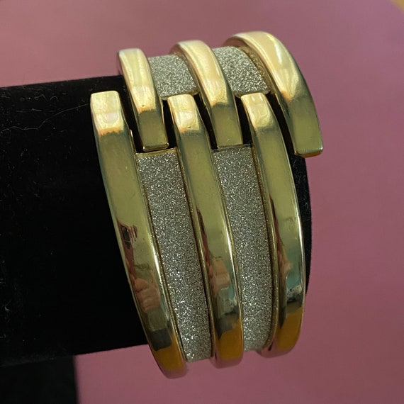 Modernist Yellow Gold & Silver Sparkle Clamper Bracel… - Gem