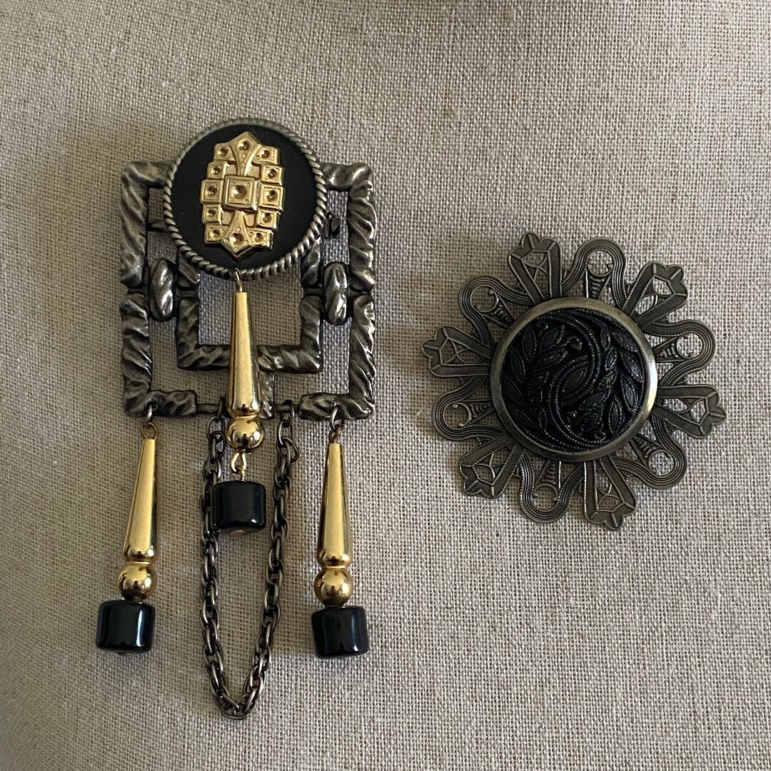 Set of Two Very Cool Medallion Style Gunmetal Brooches - Etsy